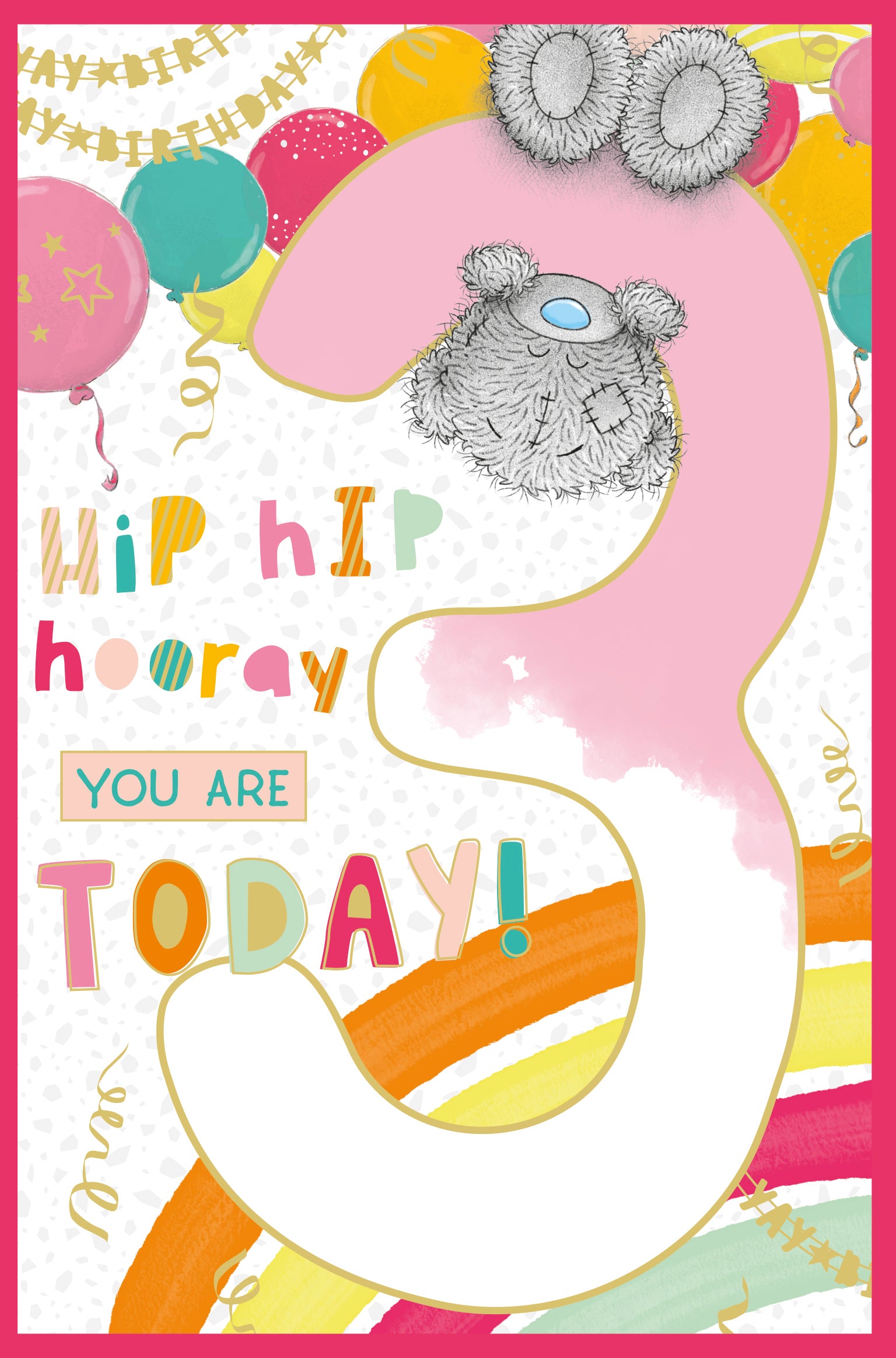 3rd BirthdayCard - Bear Hanging At Top Of Number 3 Card - Me To You