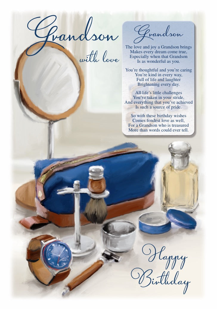 Grandson Birthday Card - Shaving, Perfume and Getting Ready - Keepsake